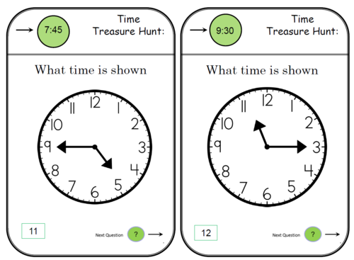 Analogue Clocks Treasure Hunt- Telling Time: 15, 30 and 45 minute ...