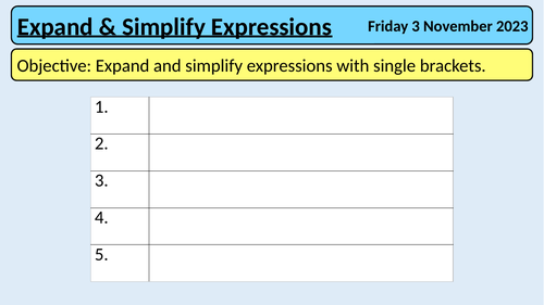 Expand and Simplify Expressions (Single Brackets) | Teaching Resources Expand and Simplify Expressions (Single Brackets) | Teaching Resources