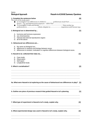 CIE AS Psychology - Hassett et al (2008) monkey toy preferences pack ...