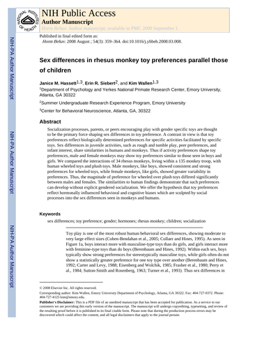 CIE AS Psychology - Hassett et al (2008) monkey toy preferences pack ...