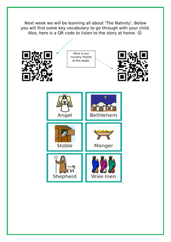 The Nativity vocab sheet with a qr code link to the story. | Teaching ...