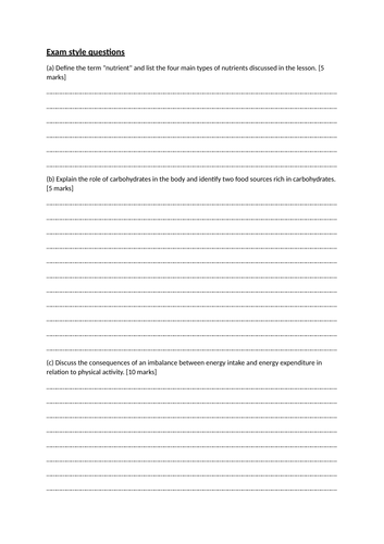 Diet and energy sources IGCSE PE Physical Education | Teaching Resources