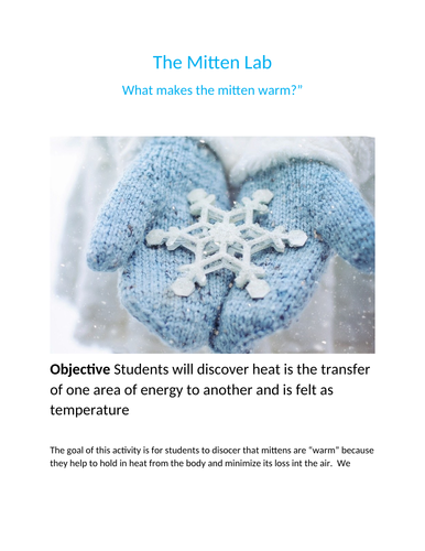 Chemistry Thermal Energy Transfer Mitten Lab Middle School Mitten Science | Teaching Resources
