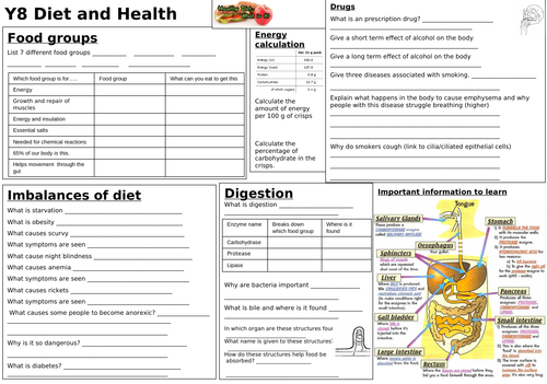 Diet and digestion revision with answers | Teaching Resources