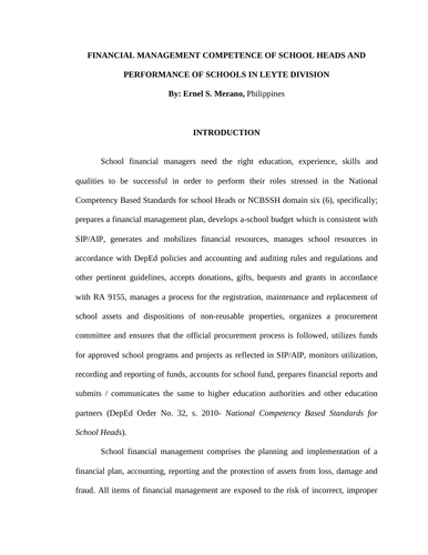 Basic Research Proposal on School Financial Management | Teaching Resources