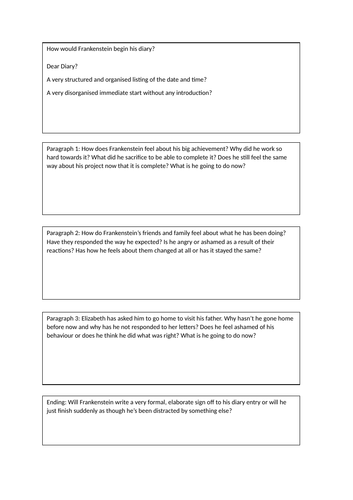L4 and 5 Planning and Writing Frankenstein's Diary Frankenstein the ...