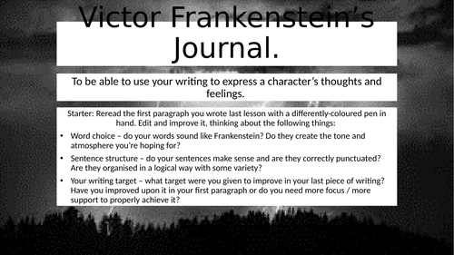 L4 and 5 Planning and Writing Frankenstein's Diary Frankenstein the ...