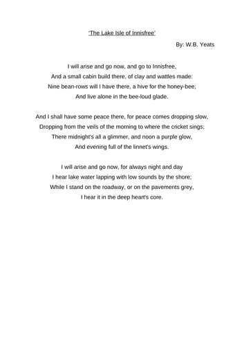 'The Lake Isle of Innisfree' by W.B. Yeats | Teaching Resources