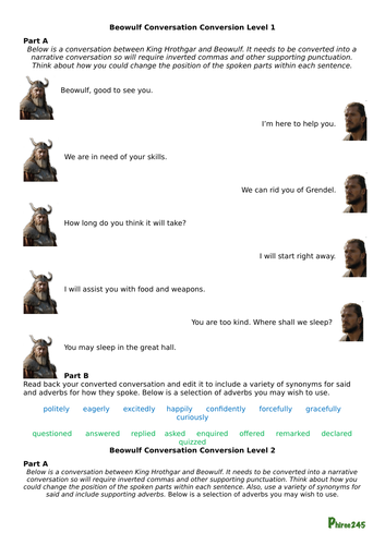 Conversation Conversion (Speech) Beowulf Themed | Teaching Resources