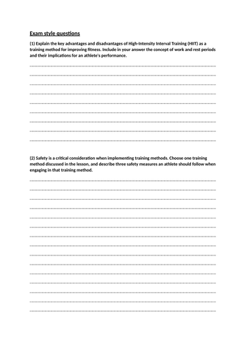 Methods of training lesson IGCSE PE Physical Education | Teaching Resources