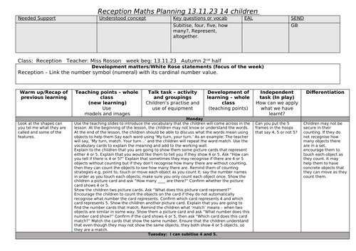 Early Years Weekly Maths Planning Autumn 2nd half | Teaching Resources
