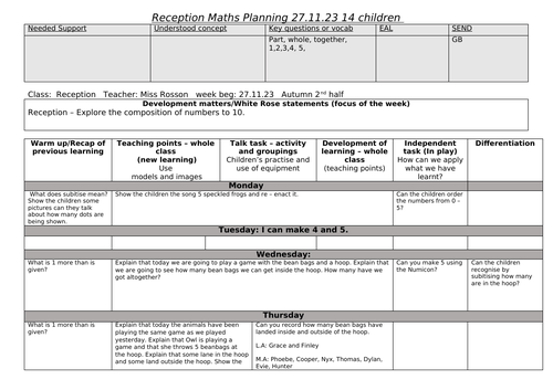 Early Years Weekly Maths Planning Autumn 2nd half | Teaching Resources