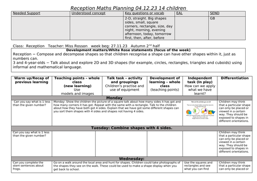 Early Years Weekly Maths Planning Autumn 2nd half | Teaching Resources