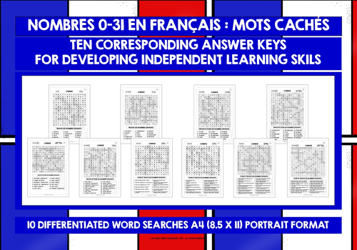 FRENCH NUMBERS 0-31 WORD SEARCHES | Teaching Resources