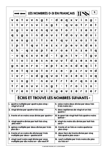 FRENCH NUMBERS 0-31 WORD SEARCHES | Teaching Resources