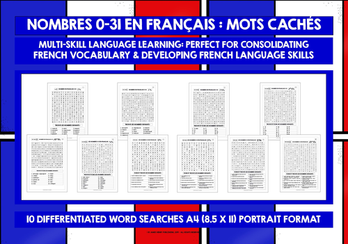 FRENCH NUMBERS 0-31 WORD SEARCHES | Teaching Resources