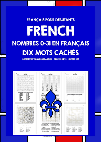 FRENCH NUMBERS 0-31 WORD SEARCHES | Teaching Resources