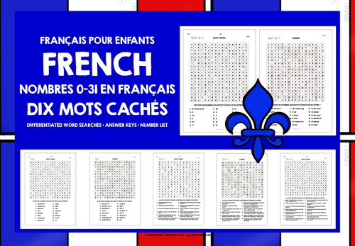FRENCH NUMBERS 0-31 WORD SEARCHES | Teaching Resources