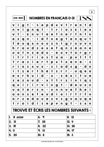 FRENCH NUMBERS 0-31 WORD SEARCHES | Teaching Resources