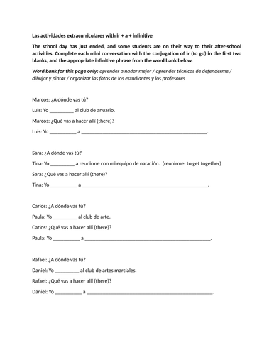 Las actividades extracurriculares with ir + a + infinitive | Teaching ...