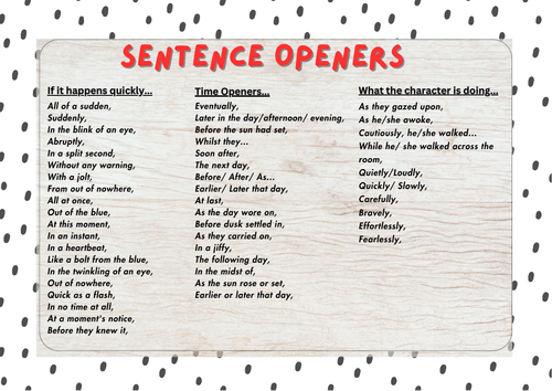 Sentence Openers - Word Mat | Teaching Resources