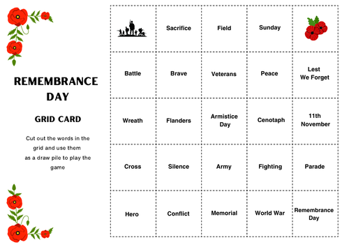 Remembrance Day Bingo 15 Cards - November 11th Tutor Time Activity. Key ...