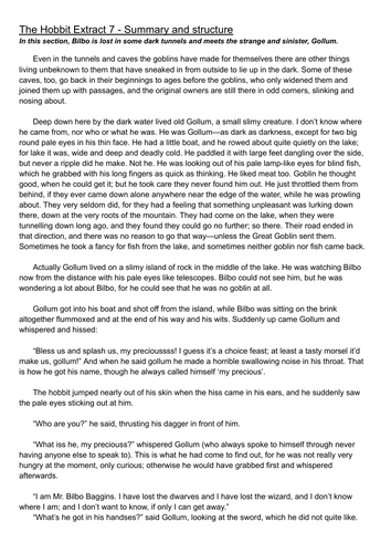 The Hobbit - Summary and Structure | Teaching Resources