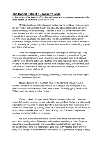 The Hobbit - Tolkien's Style | Teaching Resources