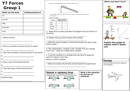 Forces revision sheet with answers | Teaching Resources
