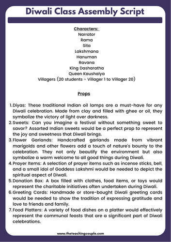 Diwali Class Assembly Script | Teaching Resources