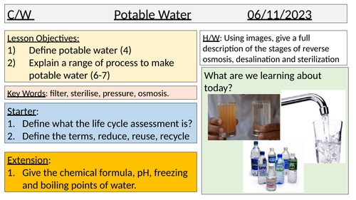 Potable water GCSE CHEM | Teaching Resources