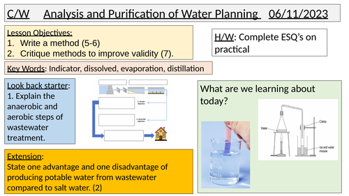 Analysis and purification of water plan lesson GCSE CHEM | Teaching ...