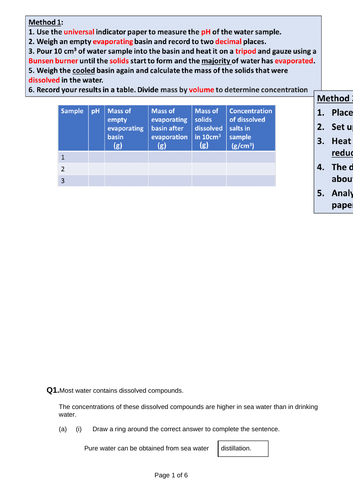 Analysis and purification of water practical GCSE CHEM | Teaching Resources