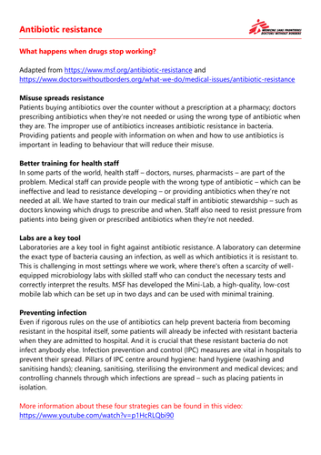 Antibiotic resistance | Science | Biology | GCSE | MSF | Teaching Resources