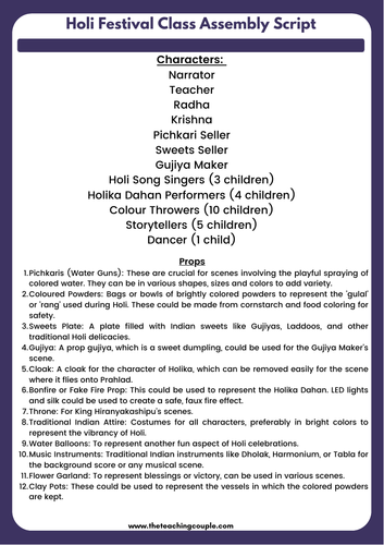 Holi Festival Class Assembly Script | Teaching Resources