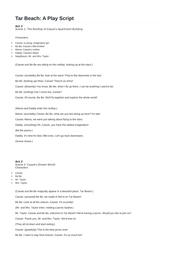 Tar Beach Play Script Planning Teaching Resources 