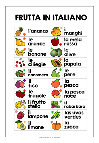 ITALIAN FRUITS VISUAL VOCABULARY LIST FREEBIE | Teaching Resources