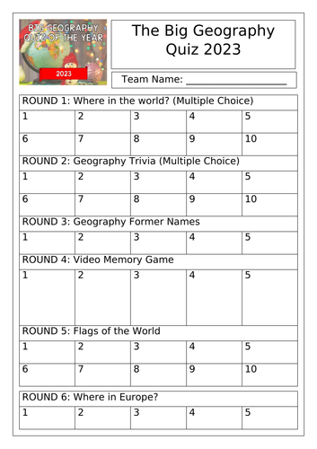 BIG GEOGRAPHY QUIZ OF THE YEAR 2023 | Teaching Resources