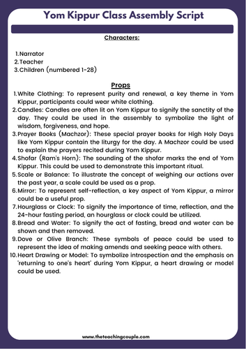 Yom Kippur Class Assembly Script | Teaching Resources