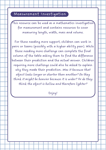 Maths: Measurement Investigation | Teaching Resources