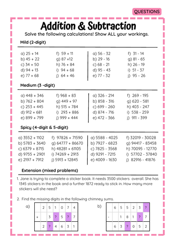 Differentiated Addition & Subtraction Problems | Teaching Resources