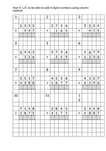Year 4 Mathematics - Formal Layout - Addition Subtraction and ...