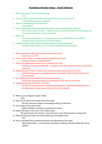 AQA Psychology revision Jenga | Teaching Resources AQA Psychology revision Jenga | Teaching Resources