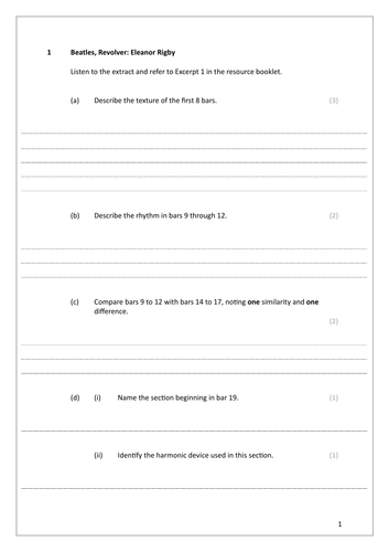 Beatles exam questions Edexcel Music A Level | Teaching Resources