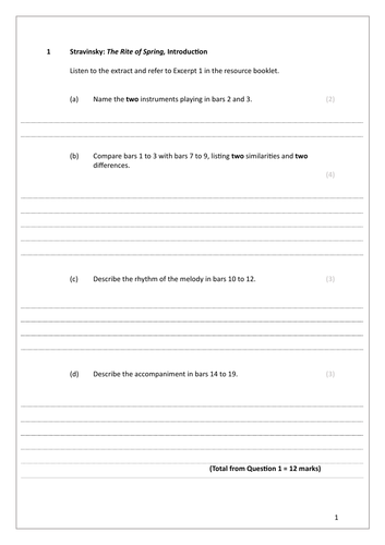 Stravinsky exam questions Edexcel Music A Level | Teaching Resources