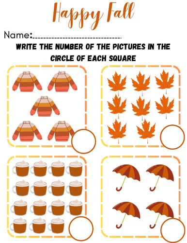 November Fall math worksheets toddlers,kindergarten autumn, numbers ...