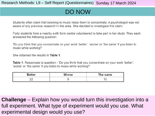 L9: Self Report - Questionnaires - Research Methods - AQA Psychology ...