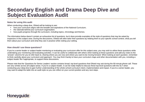 Secondary English Deep Dive and Subject Knowledge Pack | Teaching Resources