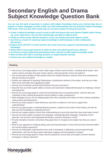 Secondary English Deep Dive and Subject Knowledge Pack | Teaching Resources