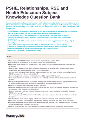 PSHE, RSE and RSHE Deep Dive and Subject Knowledge Pack | Teaching ...